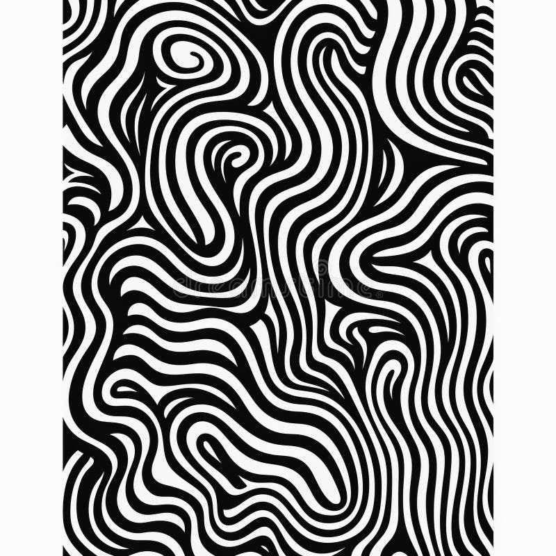 Psychedelic Black Stripes Print with Wavy Lines - Abstract Artwork ...