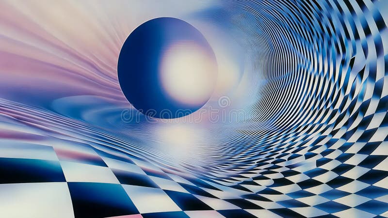 Psychedelic Blue Abstract Design with Wavy Patterns and Checkerboard ...
