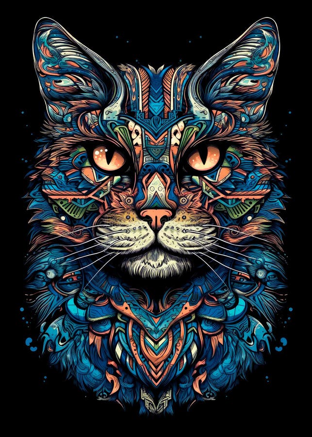 Psychedelic Cat Abstract Portrait Of A Cat Drawn By Patterns Ai