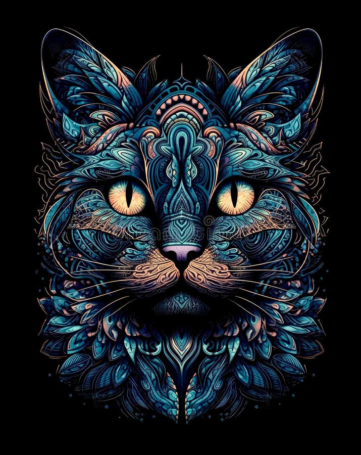 Psychedelic Cat. Abstract Portrait of a Cat Drawn by Patterns. AI ...