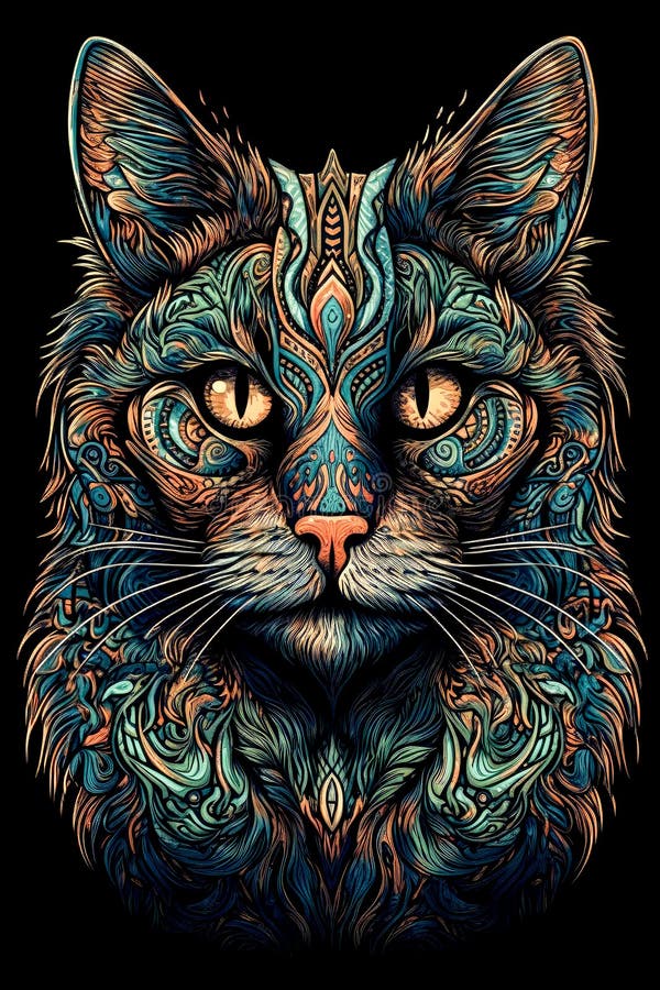 Psychedelic Cat. Abstract Portrait of a Cat Drawn by Patterns. AI ...