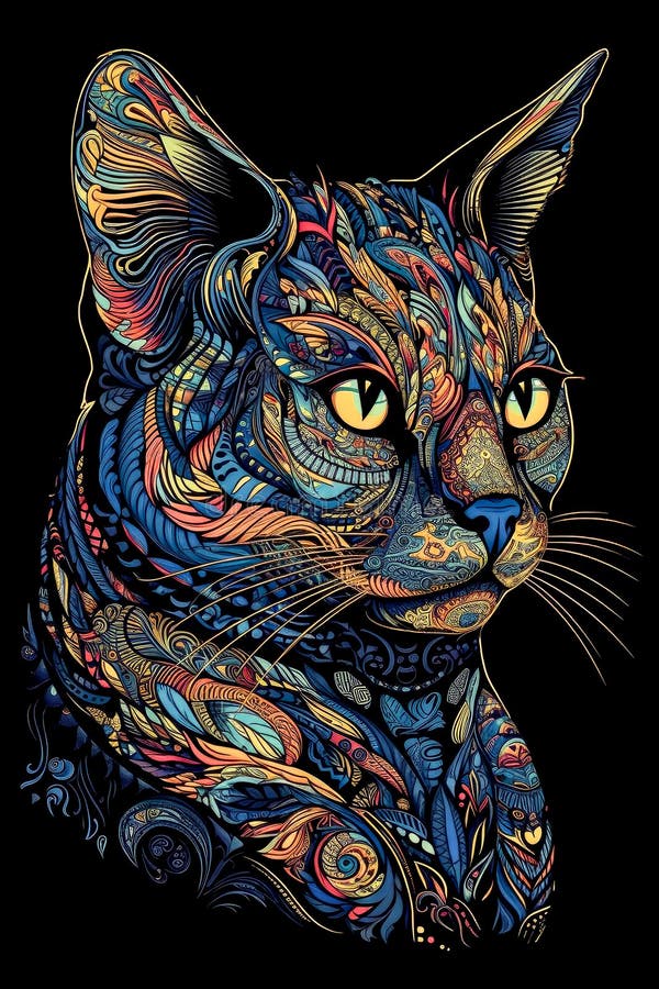 Psychedelic Cat. Abstract Portrait of a Cat Drawn by Patterns. AI ...