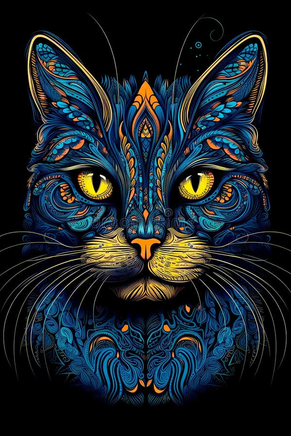 Psychedelic Cat. Abstract Portrait of a Cat Drawn by Patterns. AI ...