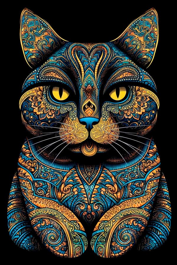 Psychedelic Cat. Abstract Portrait of a Cat Drawn by Patterns. AI ...
