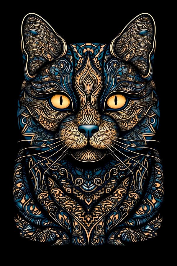 Psychedelic Cat. Abstract Portrait of a Cat Drawn by Patterns. AI ...