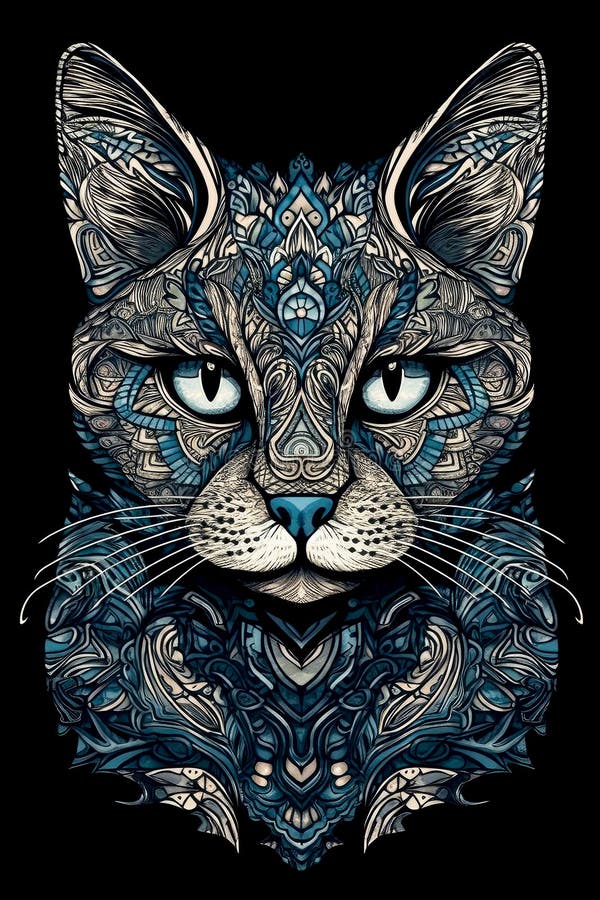 Psychedelic Cat. Abstract Portrait of a Cat Drawn by Patterns. AI ...