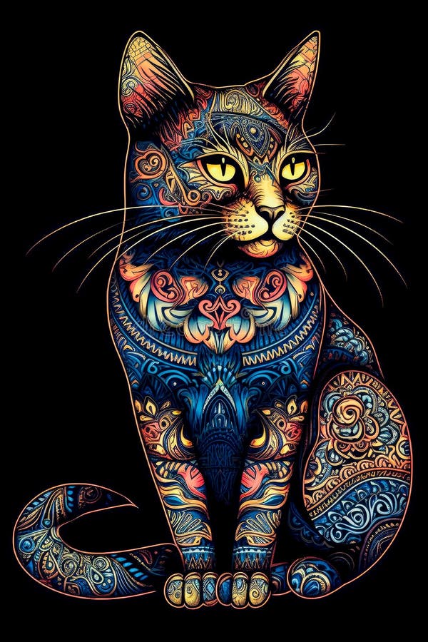 Psychedelic Cat. Abstract Portrait of a Cat Drawn by Patterns. AI ...