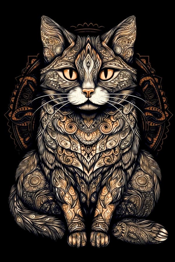 Psychedelic Cat. Abstract Portrait of a Cat Drawn by Patterns. AI ...