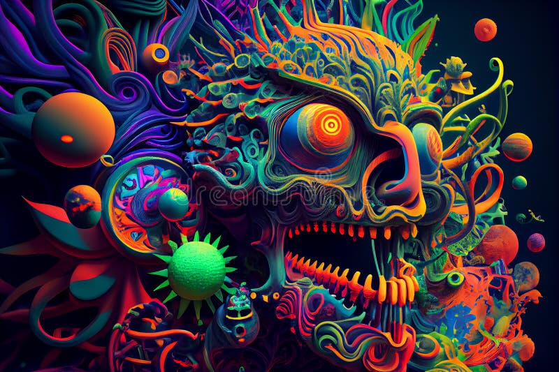 Psychedelic Colorful Lsd Trip Skull with Hippy Patterns and Coral ...