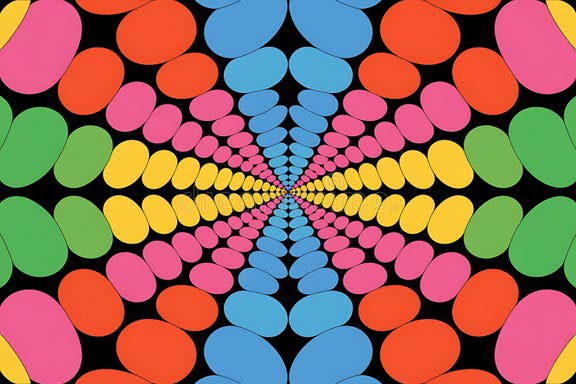 Psychedelic Colorful Ovals Pattern Creating a Tunnel Illusion on Black ...