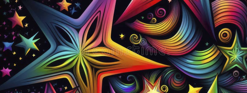 Psychedelic and Colorful Stars and Waves in the Sky Pattern Stock Photo ...