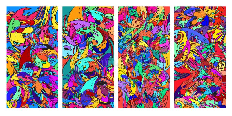 Psychedelic Colorful Vector Hand Drawn Doodle Illustration Background ...