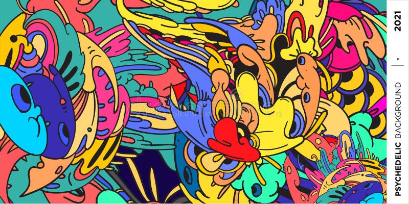 Psychedelic Colorful Vector Hand Drawn Doodle Illustration Background ...