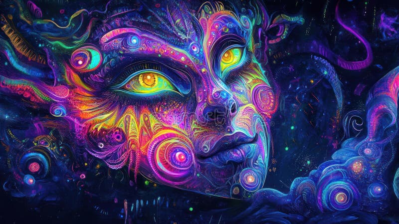 Psychedelic Cosmic Woman Portrait Stock Illustration - Illustration of ...