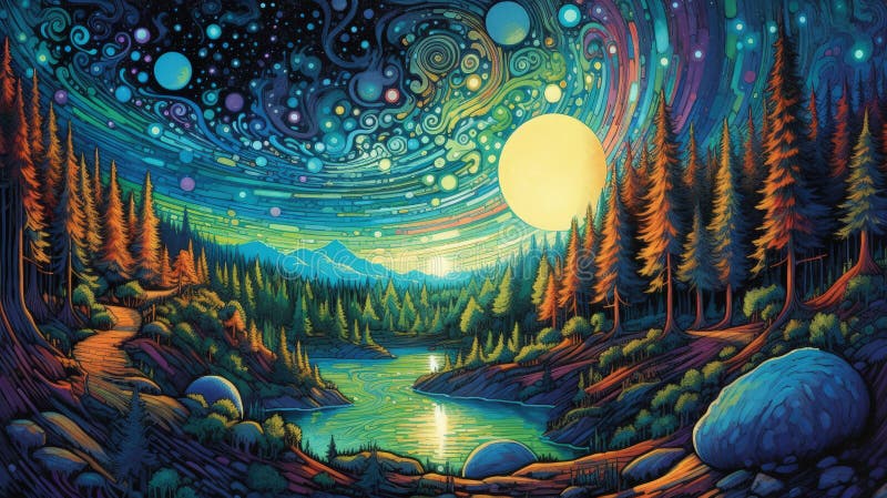 The Psychedelic Cosmos of Nature Stock Illustration - Illustration of ...