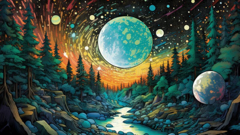 The Psychedelic Cosmos of Nature Stock Illustration - Illustration of ...