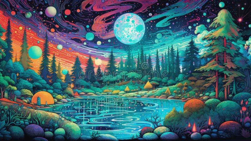 The Psychedelic Cosmos of Nature Stock Illustration - Illustration of ...