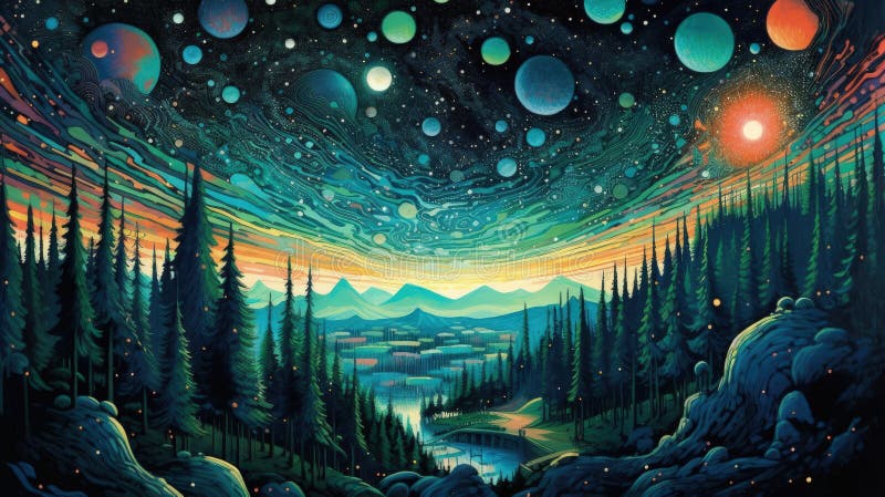 The Psychedelic Cosmos of Nature Stock Illustration - Illustration of ...