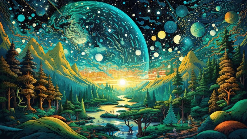 The Psychedelic Cosmos of Nature Stock Illustration - Illustration of ...