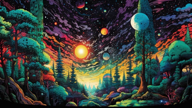 The Psychedelic Cosmos of Nature Stock Illustration - Illustration of ...