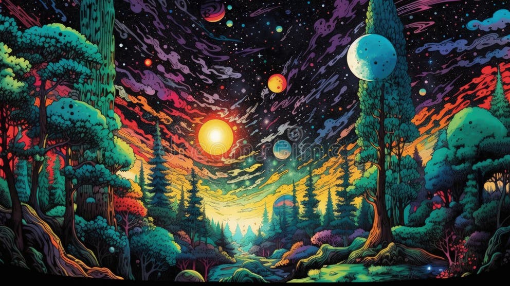 The Psychedelic Cosmos of Nature Stock Illustration - Illustration of ...
