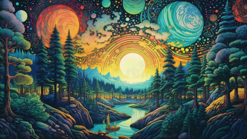 The Psychedelic Cosmos of Nature Stock Illustration - Illustration of ...