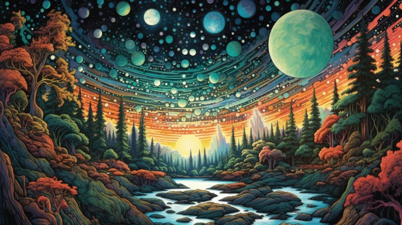 The Psychedelic Cosmos of Nature Stock Illustration - Illustration of ...