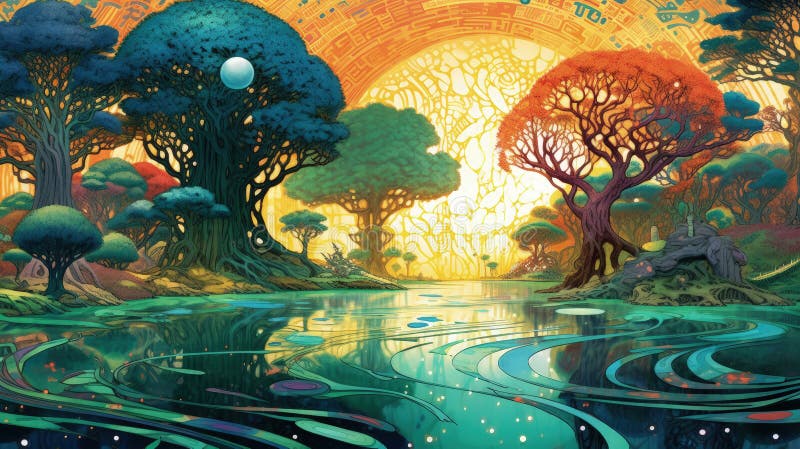 The Psychedelic Cosmos of Nature Stock Illustration - Illustration of ...
