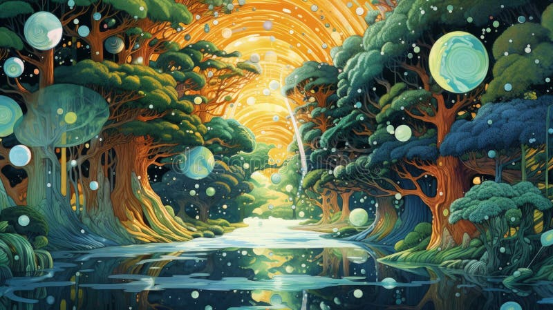 The Psychedelic Cosmos of Nature Stock Illustration - Illustration of ...