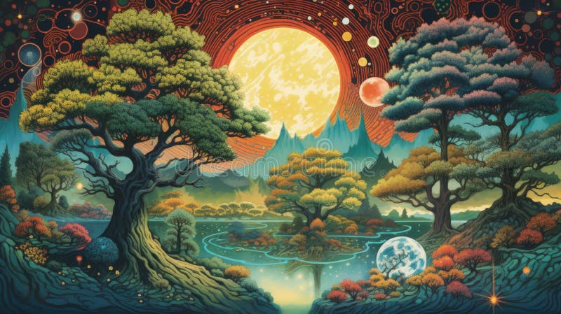 The Psychedelic Cosmos of Nature Stock Illustration - Illustration of ...