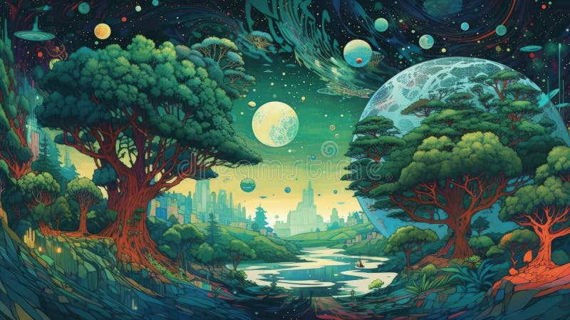 The Psychedelic Cosmos of Nature Stock Illustration - Illustration of ...