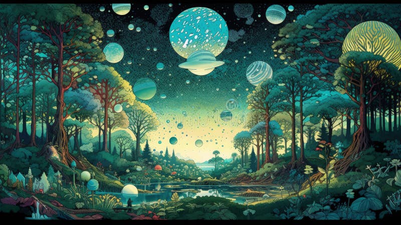 The Psychedelic Cosmos of Nature Stock Illustration - Illustration of ...