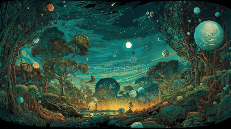 The Psychedelic Cosmos of Nature Stock Illustration - Illustration of ...