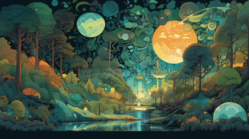 The Psychedelic Cosmos of Nature Stock Illustration - Illustration of ...