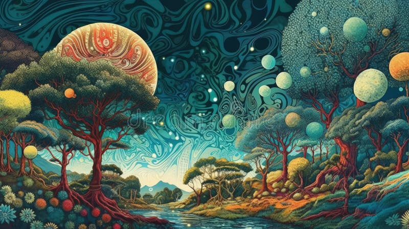 The Psychedelic Cosmos of Nature Stock Illustration - Illustration of ...