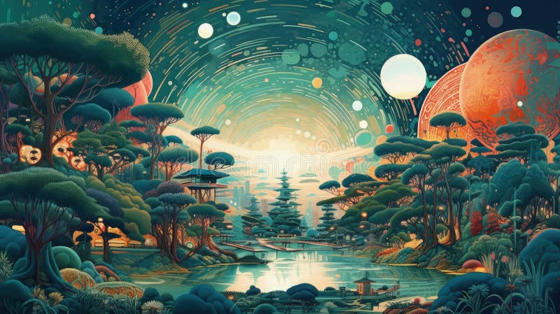 The Psychedelic Cosmos of Nature Stock Illustration - Illustration of ...