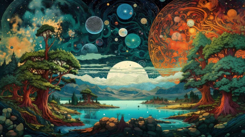 The Psychedelic Cosmos of Nature Stock Illustration - Illustration of ...
