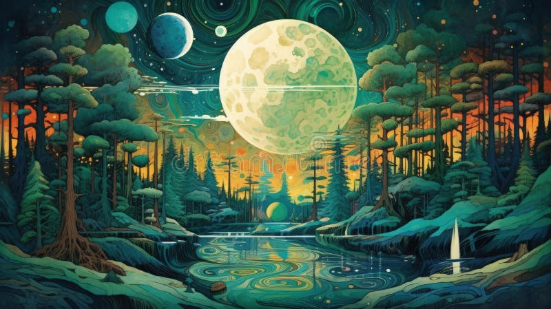The Psychedelic Cosmos of Nature Stock Illustration - Illustration of ...