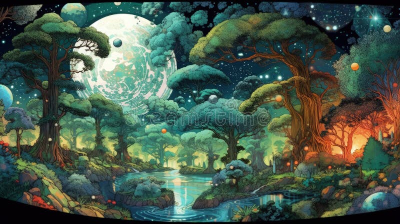 The Psychedelic Cosmos of Nature Stock Illustration - Illustration of ...