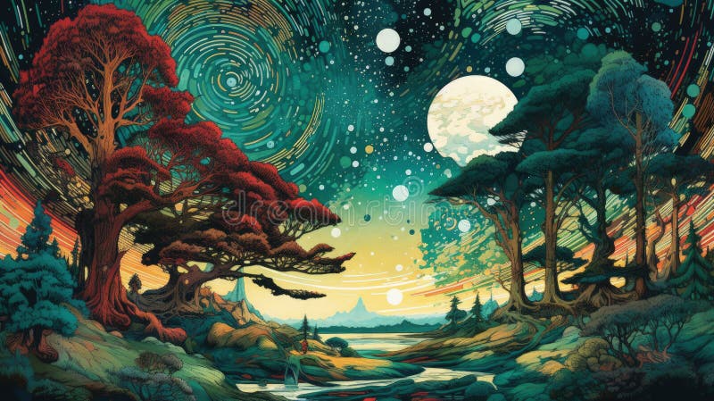 The Psychedelic Cosmos of Nature Stock Illustration - Illustration of ...