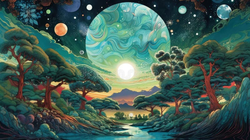 The Psychedelic Cosmos of Nature Stock Illustration - Illustration of ...