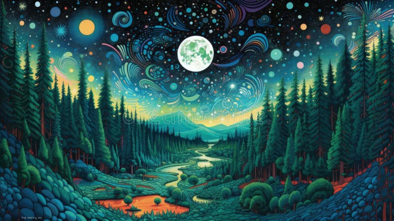The Psychedelic Cosmos of Nature Stock Illustration - Illustration of ...