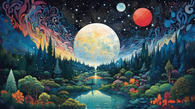 The Psychedelic Cosmos of Nature Stock Illustration - Illustration of ...