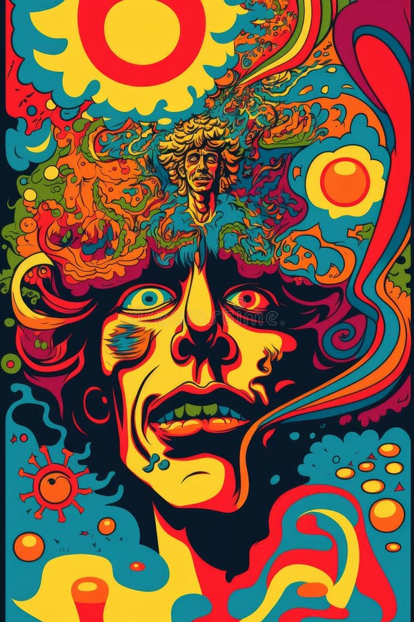 Psychedelic Design with a Persons Face. Generative Ai Stock ...