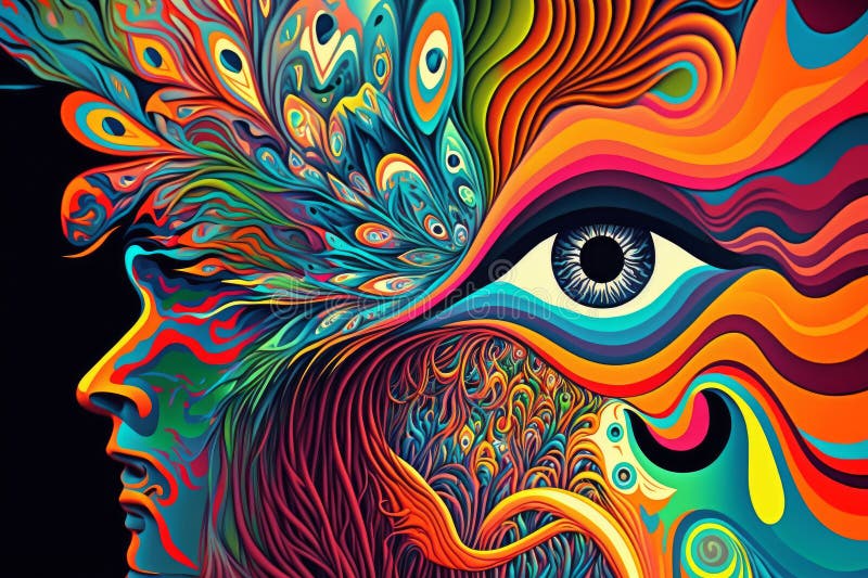 Psychedelic Design with a Persons Face. Generative Ai Stock ...