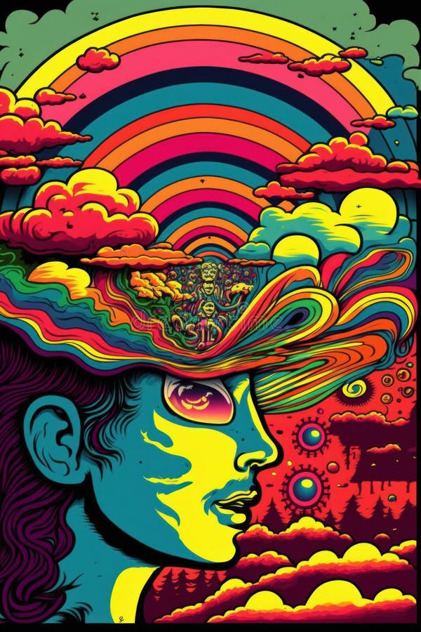 Psychedelic Design with a Persons Face. Generative Ai Stock ...
