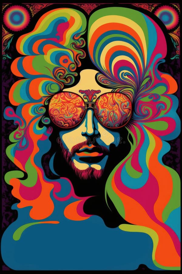 Psychedelic Design with a Persons Face. Generative Ai Stock ...