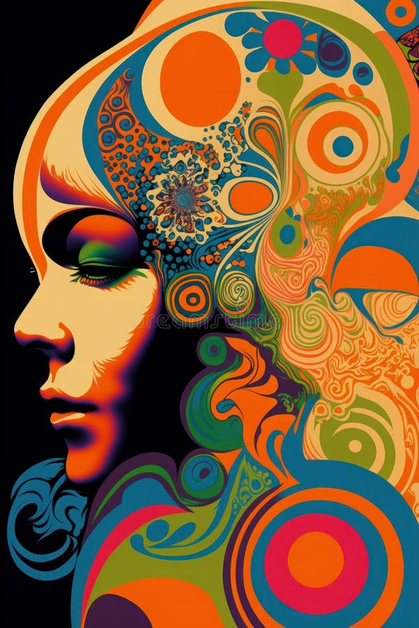 Psychedelic Design with a Persons Face. Generative Ai Stock ...