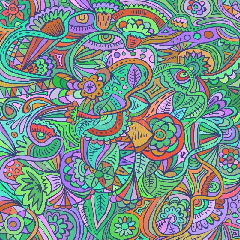 Psychedelic Doodle Flowers Vector Stock Vector - Illustration of doodle ...