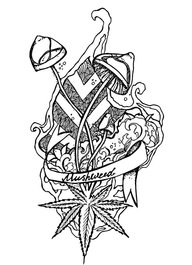 Psychedelic Doodle. Outline Ink Style. Stock Illustration ...